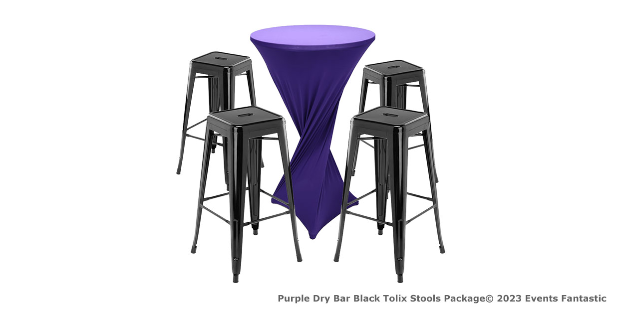 Sophisticated Purple Dry Bar & Black Tolix Stools Package Elevate Your ...